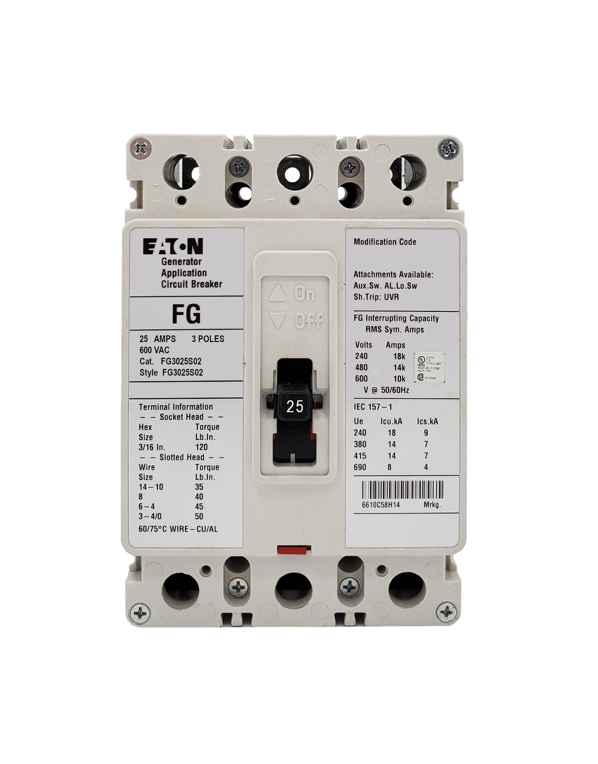 FG3025S02 Eaton / Cutler Hammer Generator Circuit Breaker — Breaker ...